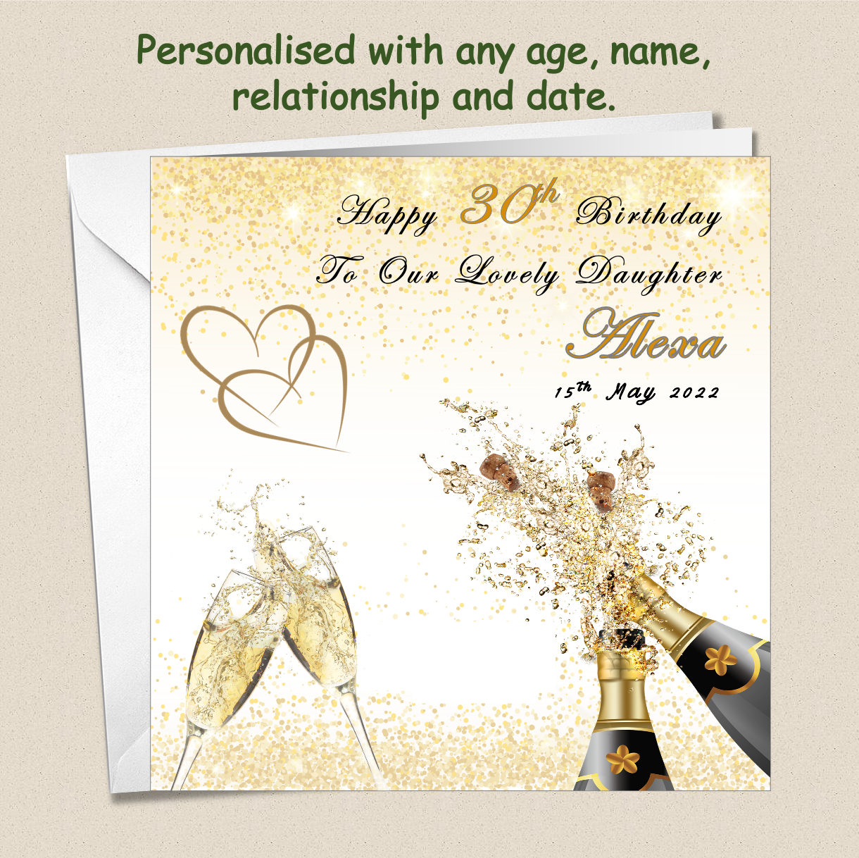 Personalised Champagne Female Birthday Card For Her - Cham1 | MOglie