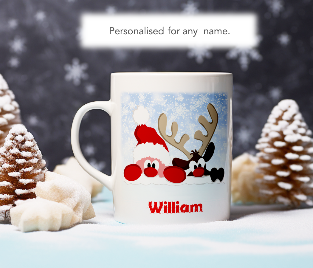 Personalised Christmas Mug Santa Reindeer Design – MOglie
