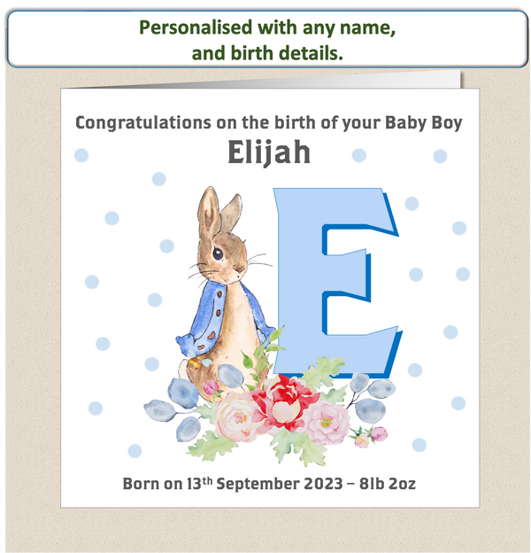 Personalised New Baby Arrival Card - Peter Rabbit Blue | MOglie