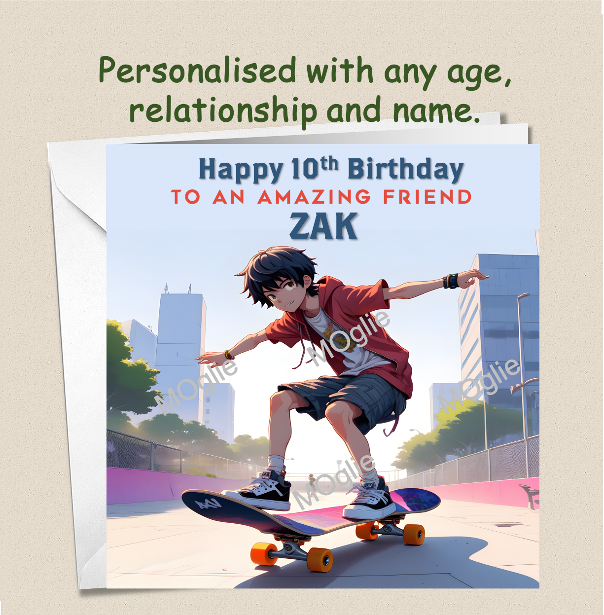 Personalised Skateboarding Birthday Card teenager pre-teen SK2 |MOglie