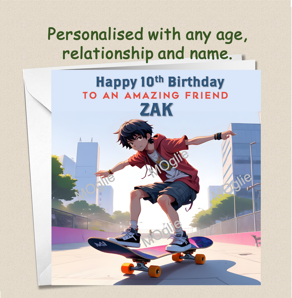 Personalised Skateboarding Birthday Card teenager pre-teen SK2 |MOglie