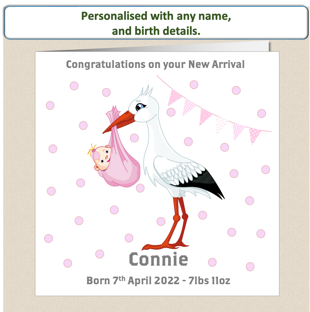 Personalised New Baby Arrival Announcement Card - Stork | MOglie