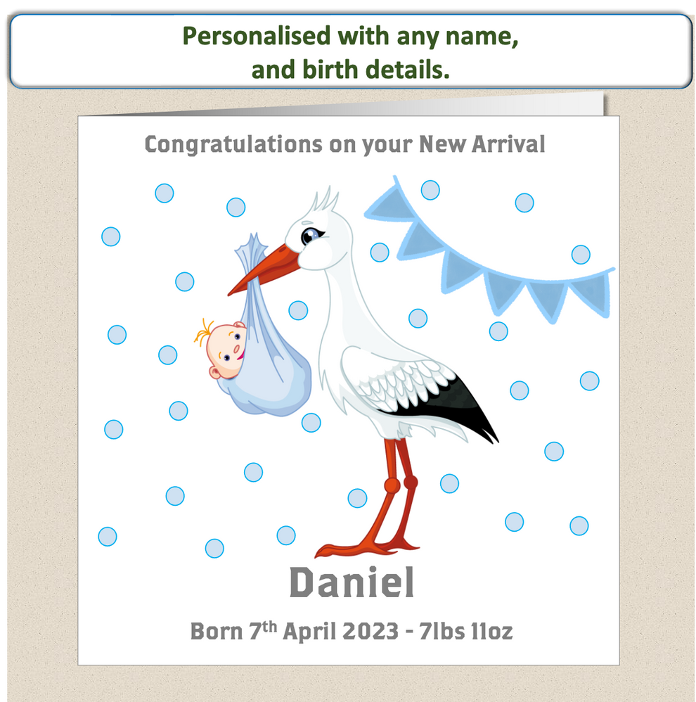 Personalised New Baby Arrival Congratulations Card - Stork | MOglie