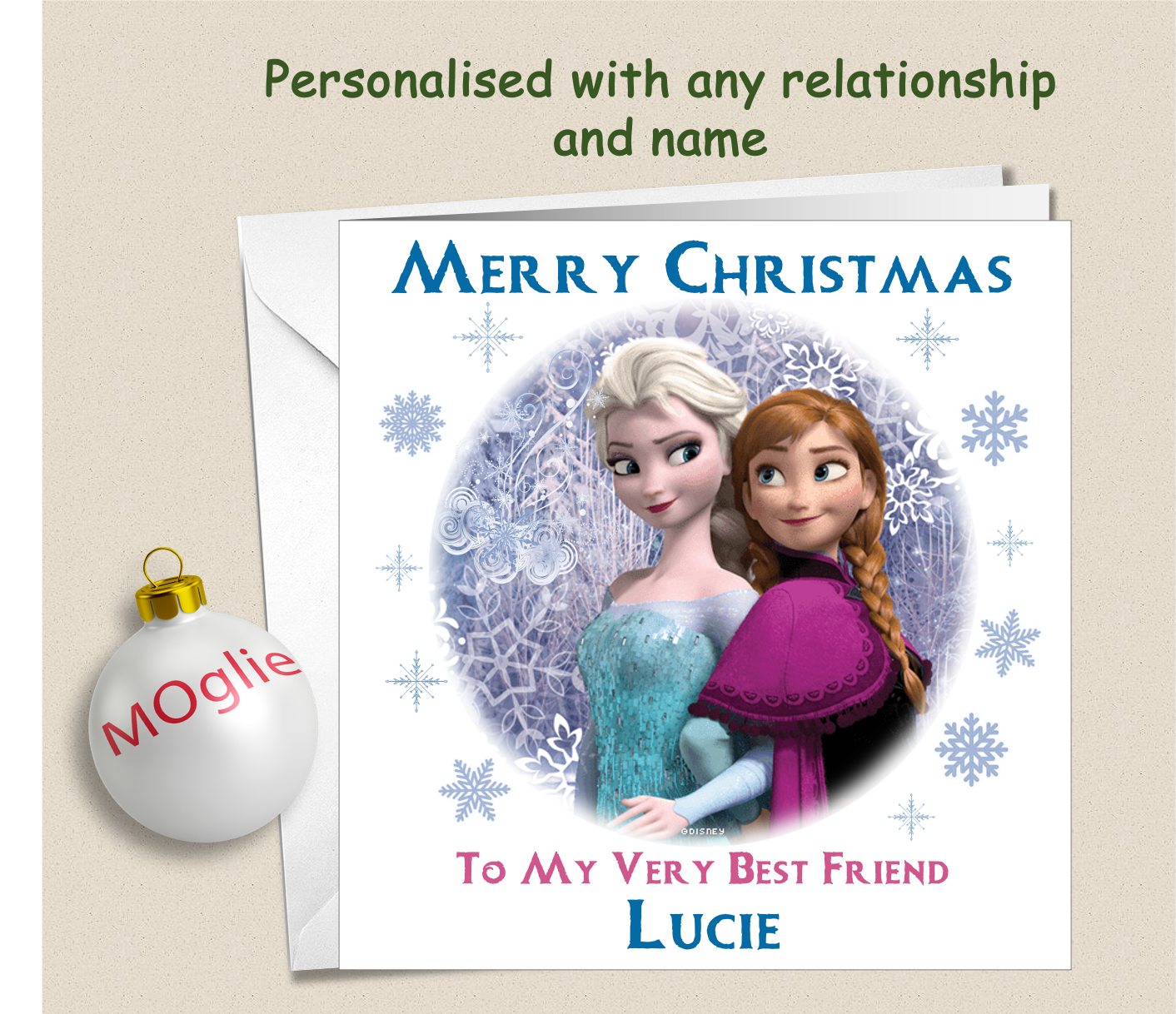 Personalised Frozen Elsa and Anna Christmas Card - FRZ2 – MOglie