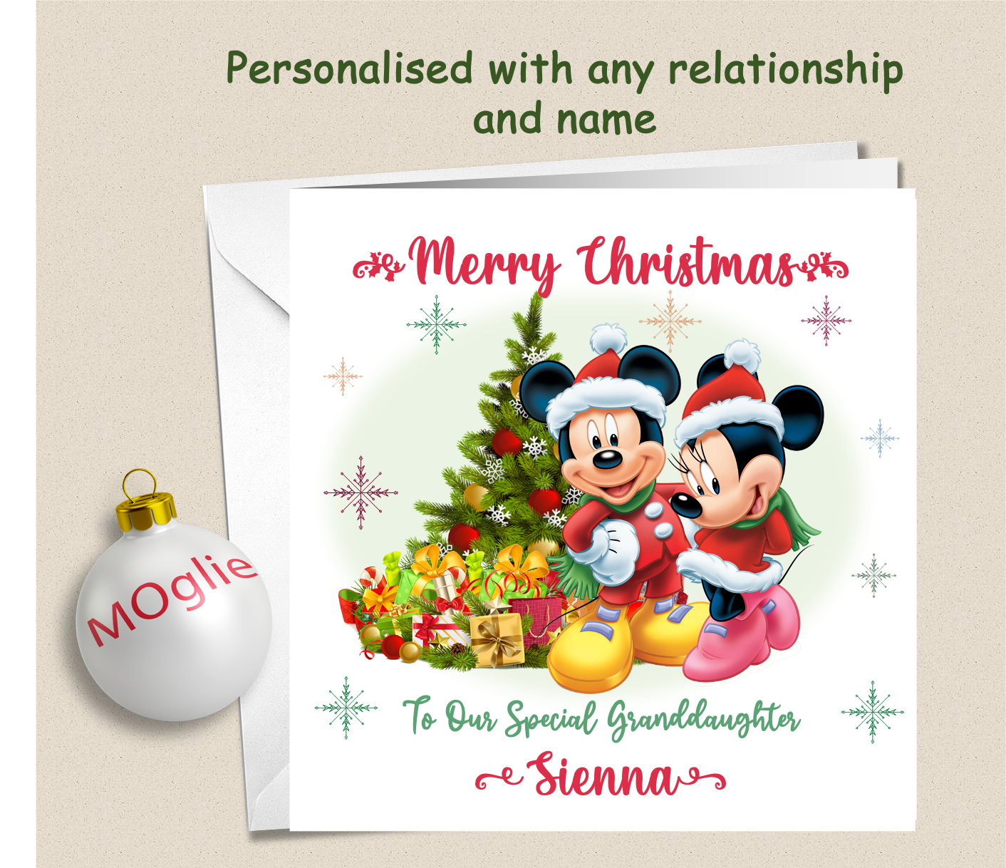 Personalised Mickey and Minnie Mouse Christmas Card - Green – MOglie