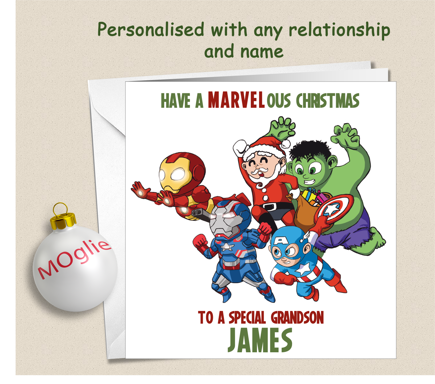 Personalised Marvel Character Christmas Xmas Card – MOglie