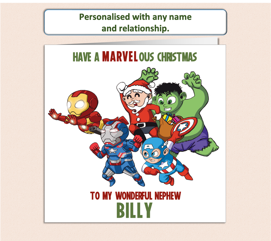Personalised Marvel Character Christmas Xmas Card – MOglie