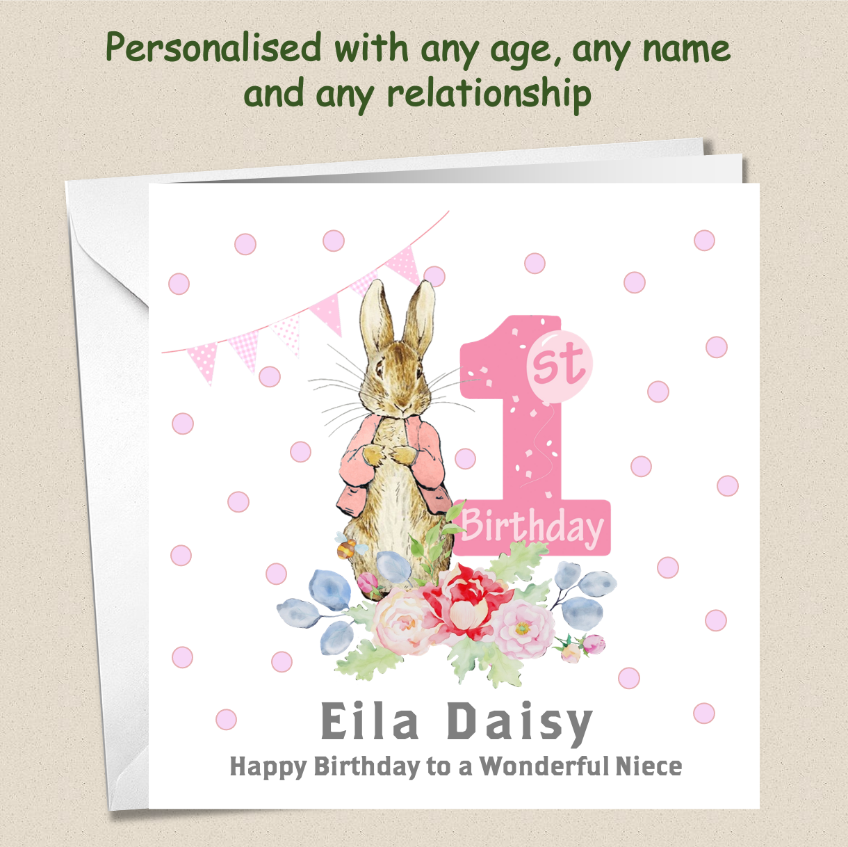 Personalised Peter Rabbit Birthday Card - Girl 1st Birthday | MOglie