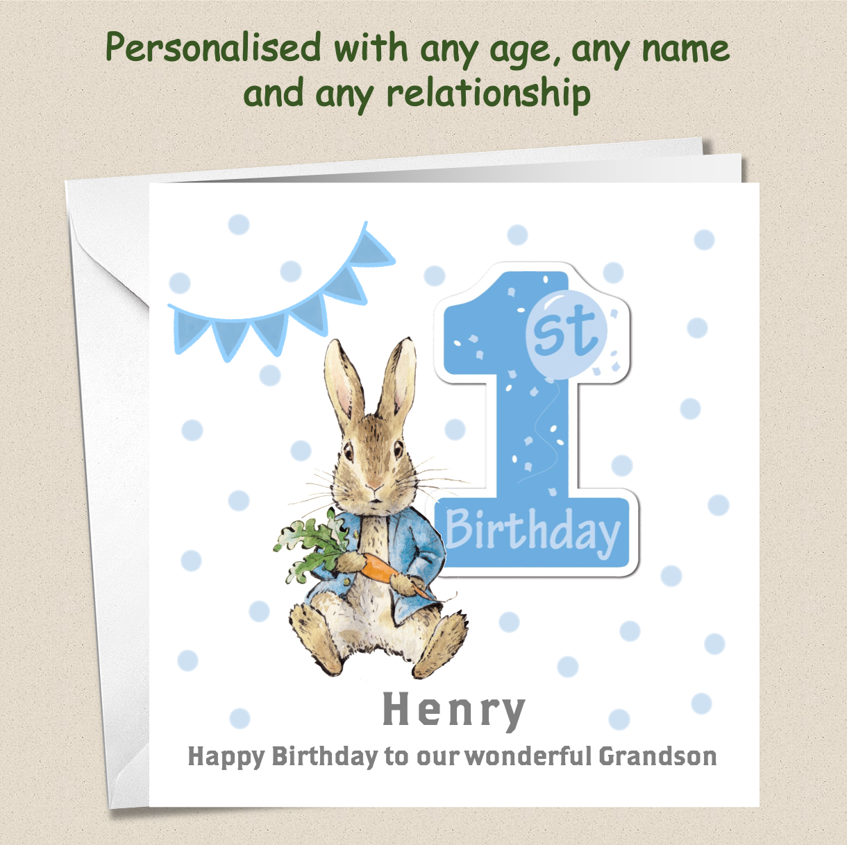 Personalised Peter Rabbit Birthday Card - Boy 1st Birthday | MOglie