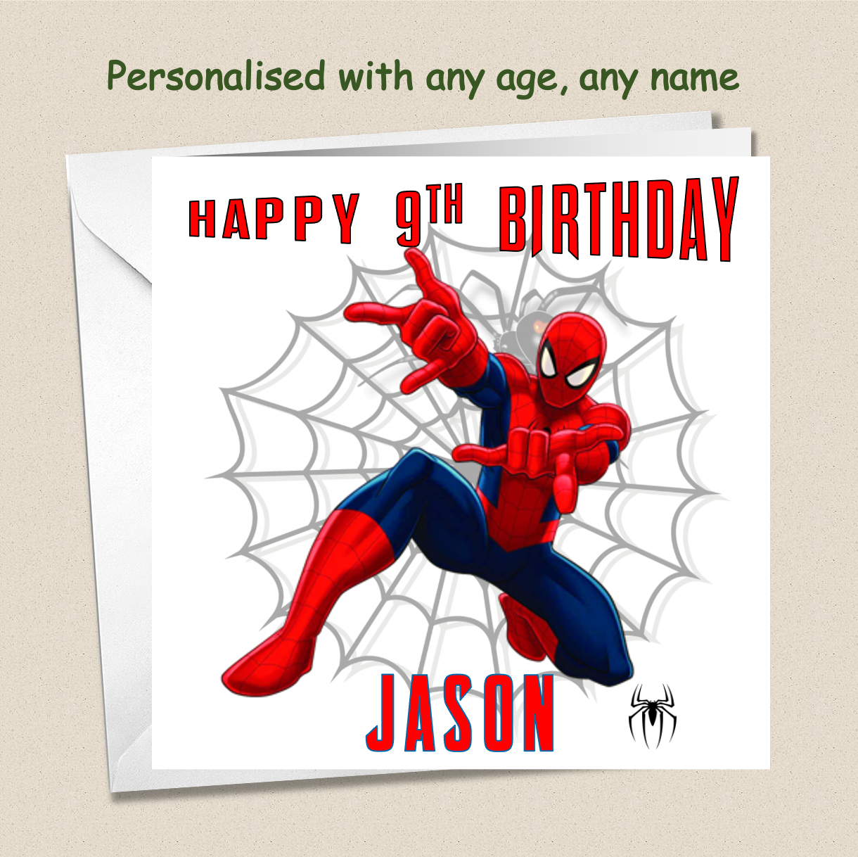 Personalised Spiderman Birthday Cards with age and name | MOglie